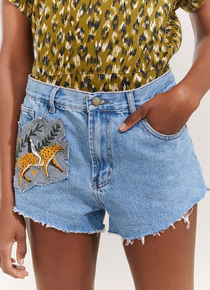 Short jeans bordado aplicado JEANS - Cantao