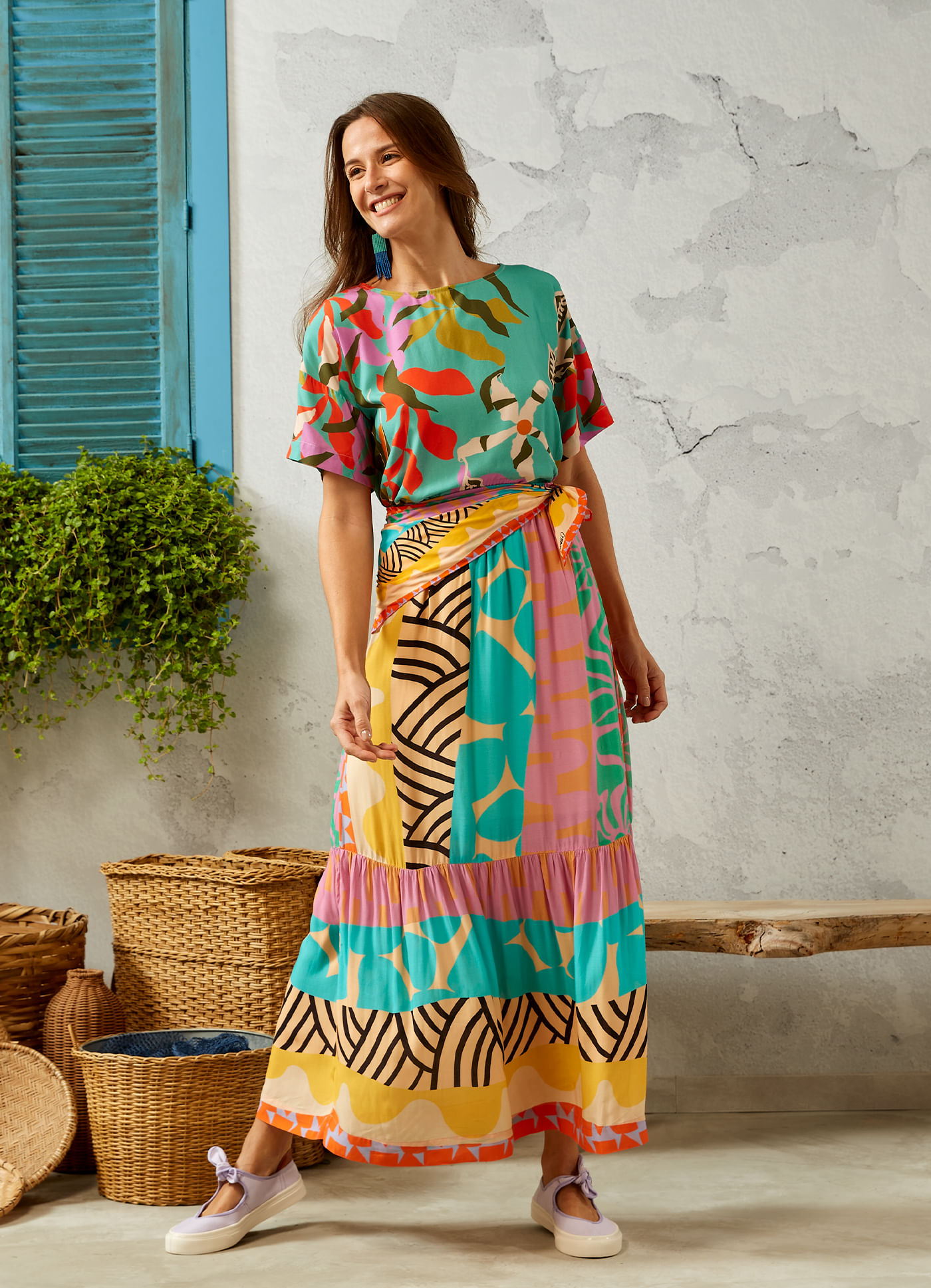 Saia longa estampada fluidez - Cantao