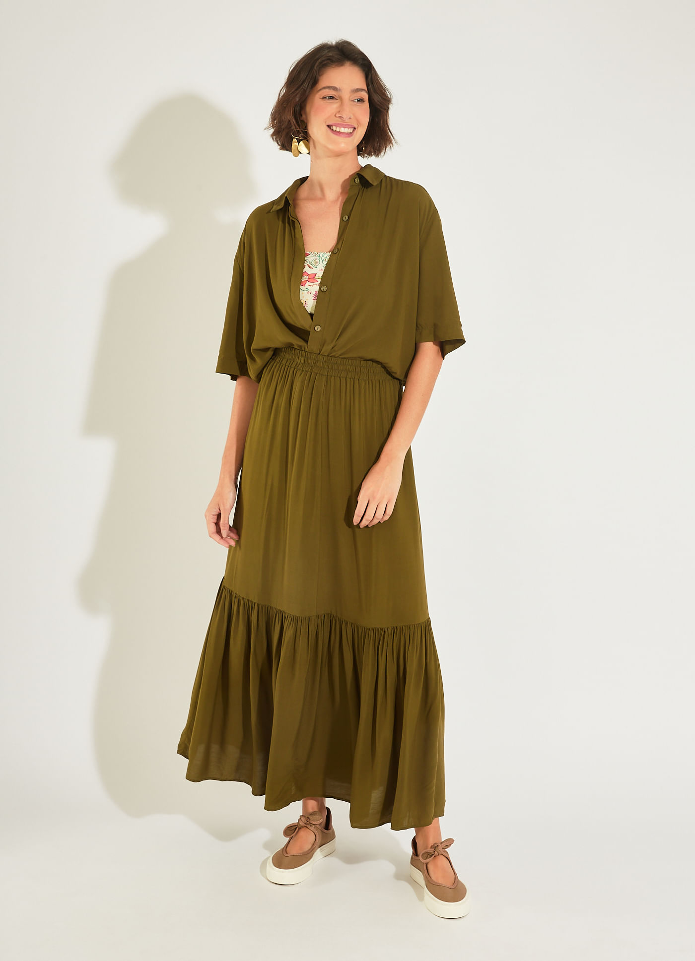 SAIA LONGA VISCOSE LISA VERDE ESCURO - Cantao