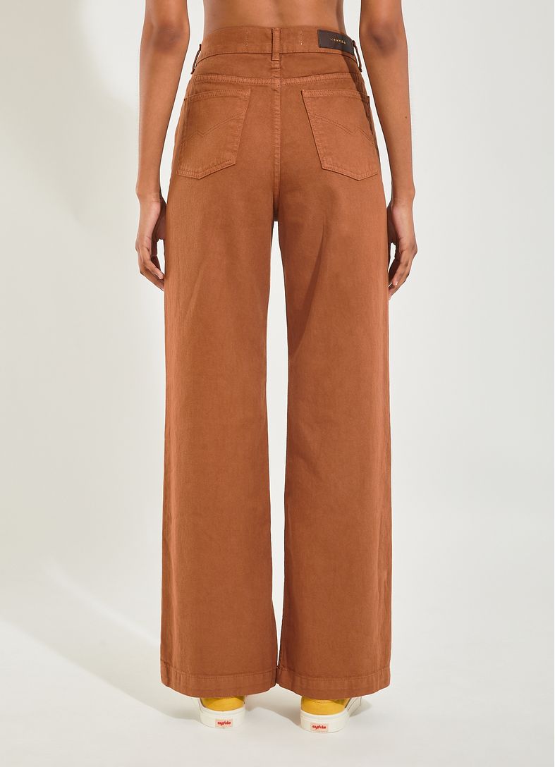 CALCA SARJA WIDE LEG ESPECIARIAS MARROM - Cantao