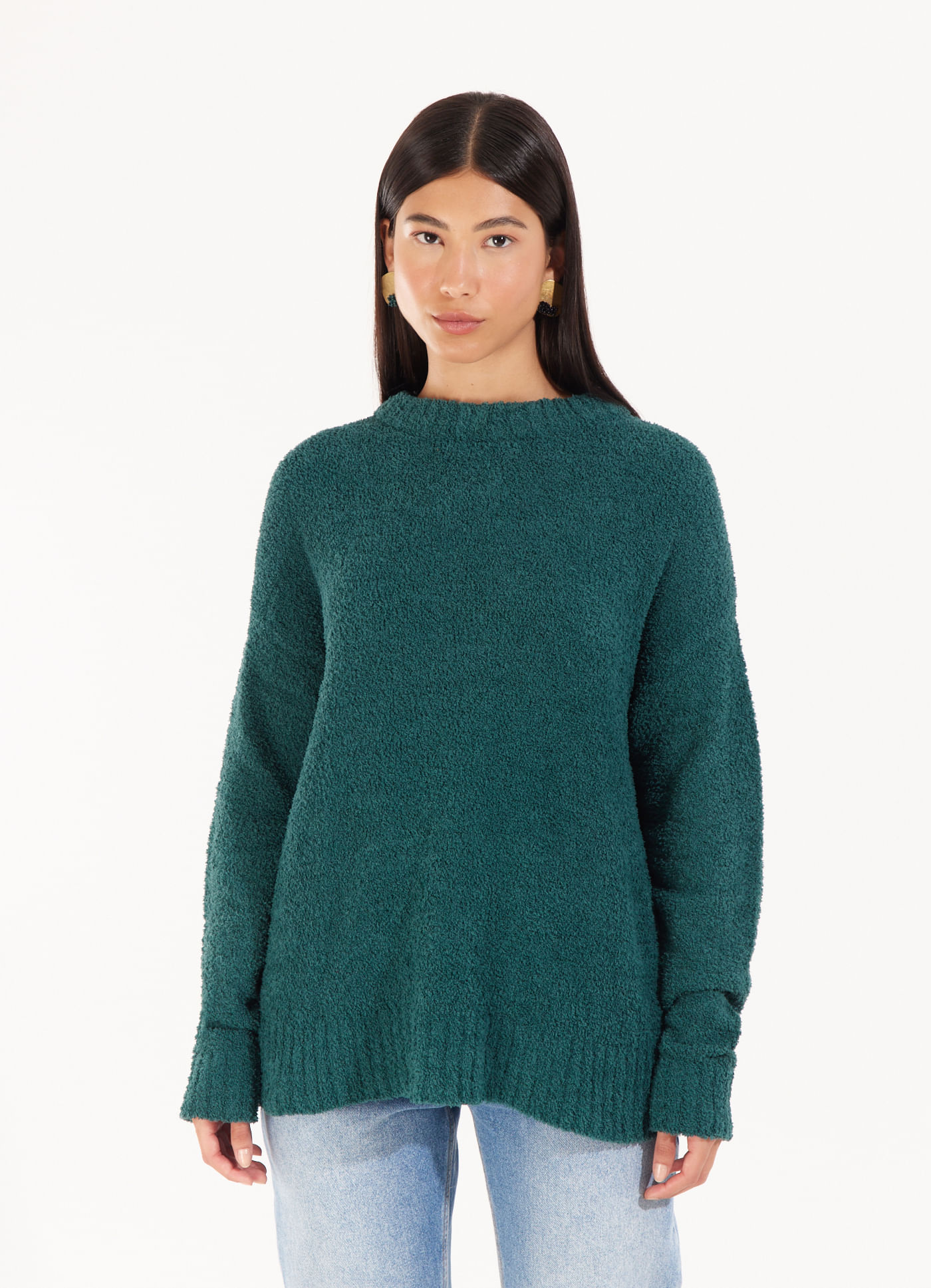 Maxi pull bouclé fleur verde escuro - Cantao