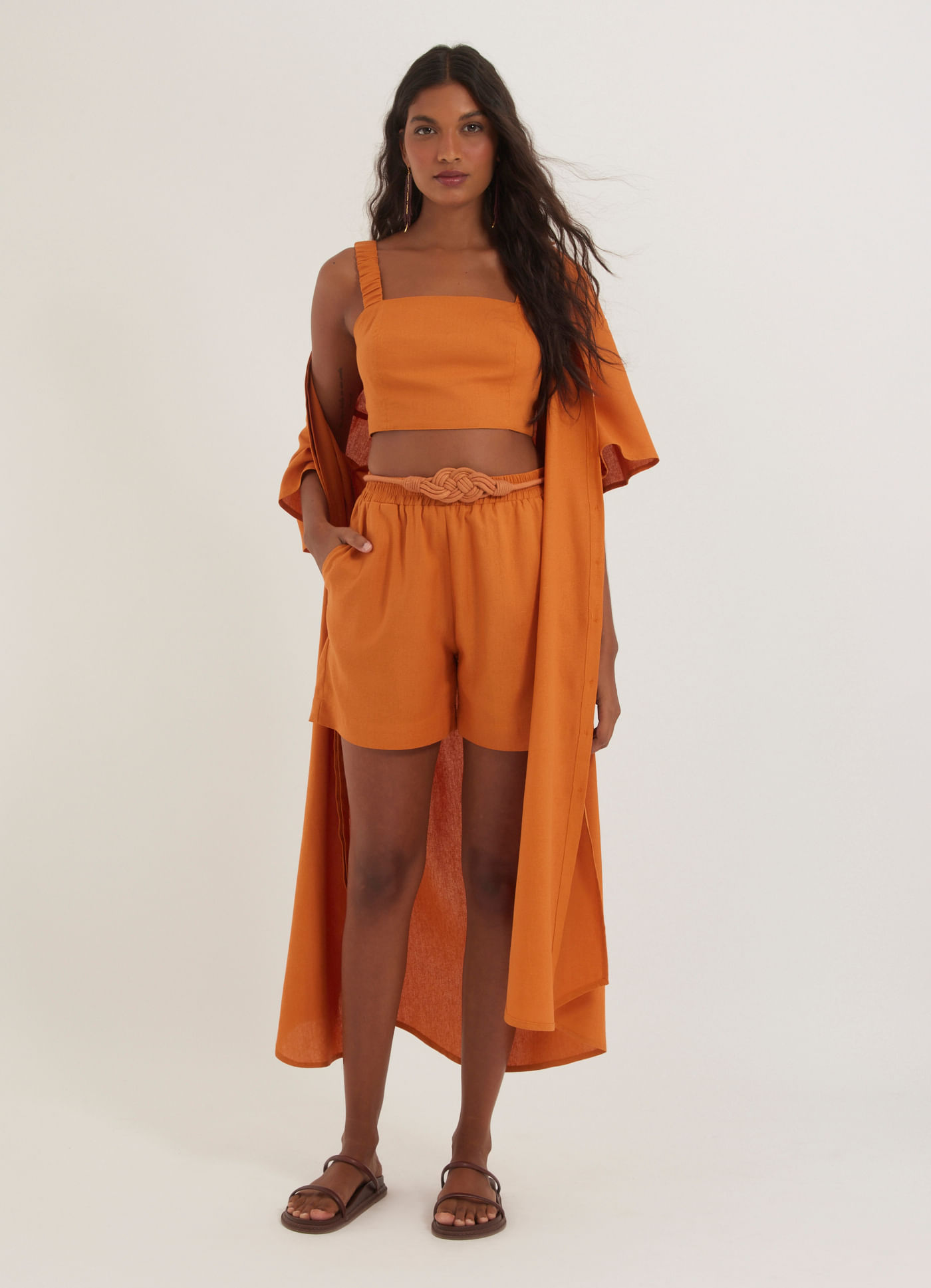 Top linho tramas da memória laranja - Cantao