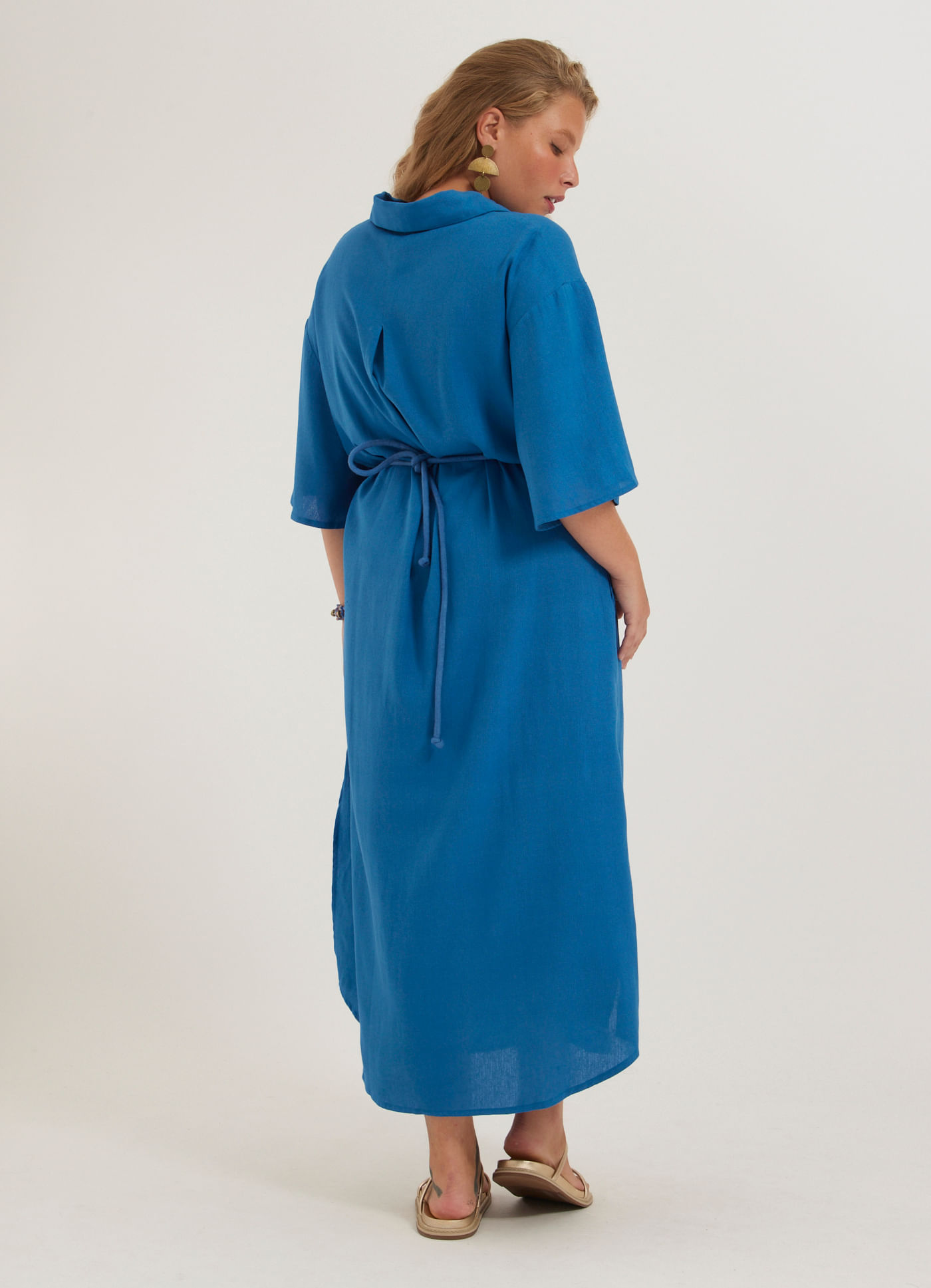 Vestido chemisier linho tramas da memória azul - Cantao