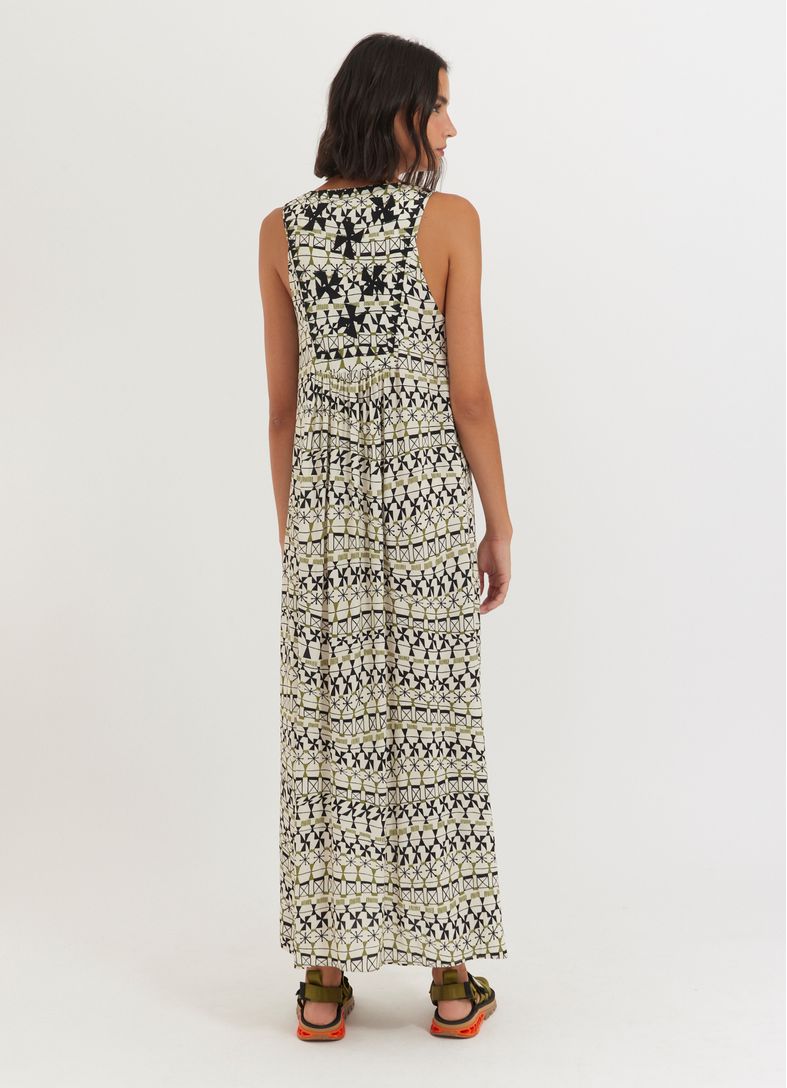 Vestido longo bordado estampado catavento - Cantao